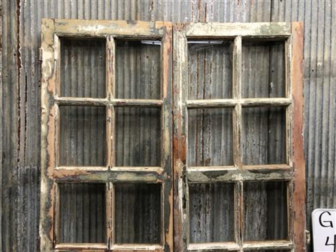 Antique French Double Doors (47.5x81) 12 Glass Pane Doors, European ...