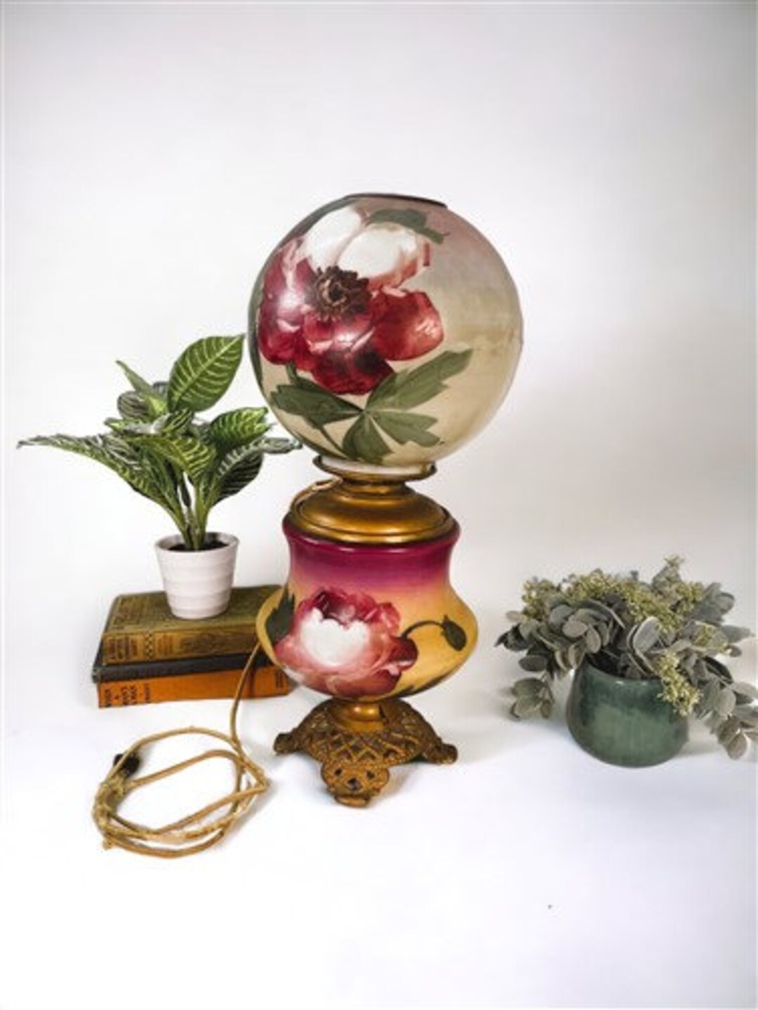 Hurricane Lamp, GWTW Electric Parlor Light Fixture Vintage, Pink Gold ...