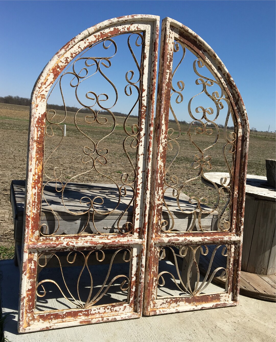 Pair Farmhouse Window Frame Shutters, Architectural Salvage Window ...