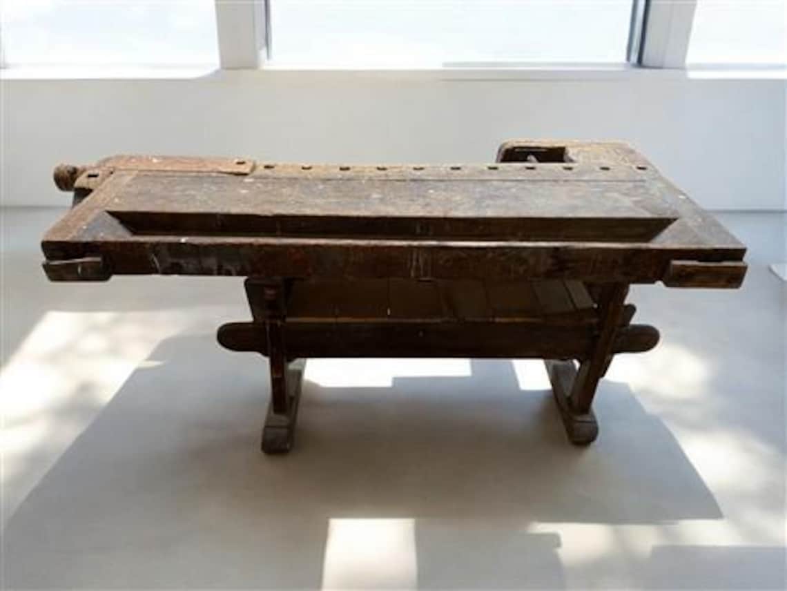 Rustic Work Table, Vintage Carpenter's Workbench, Woodworking Console ...