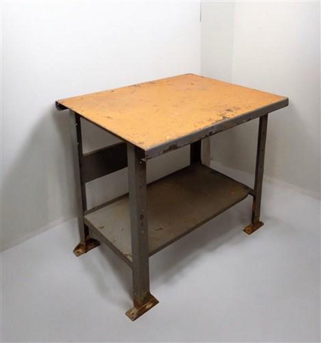 Industrial Metal Workbench Table, Vintage Garage Bench, Industrial Work ...