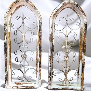 Pair Arched Wood Metal Gothic Window Frames, 10x25.5 Vintage Inspired ...