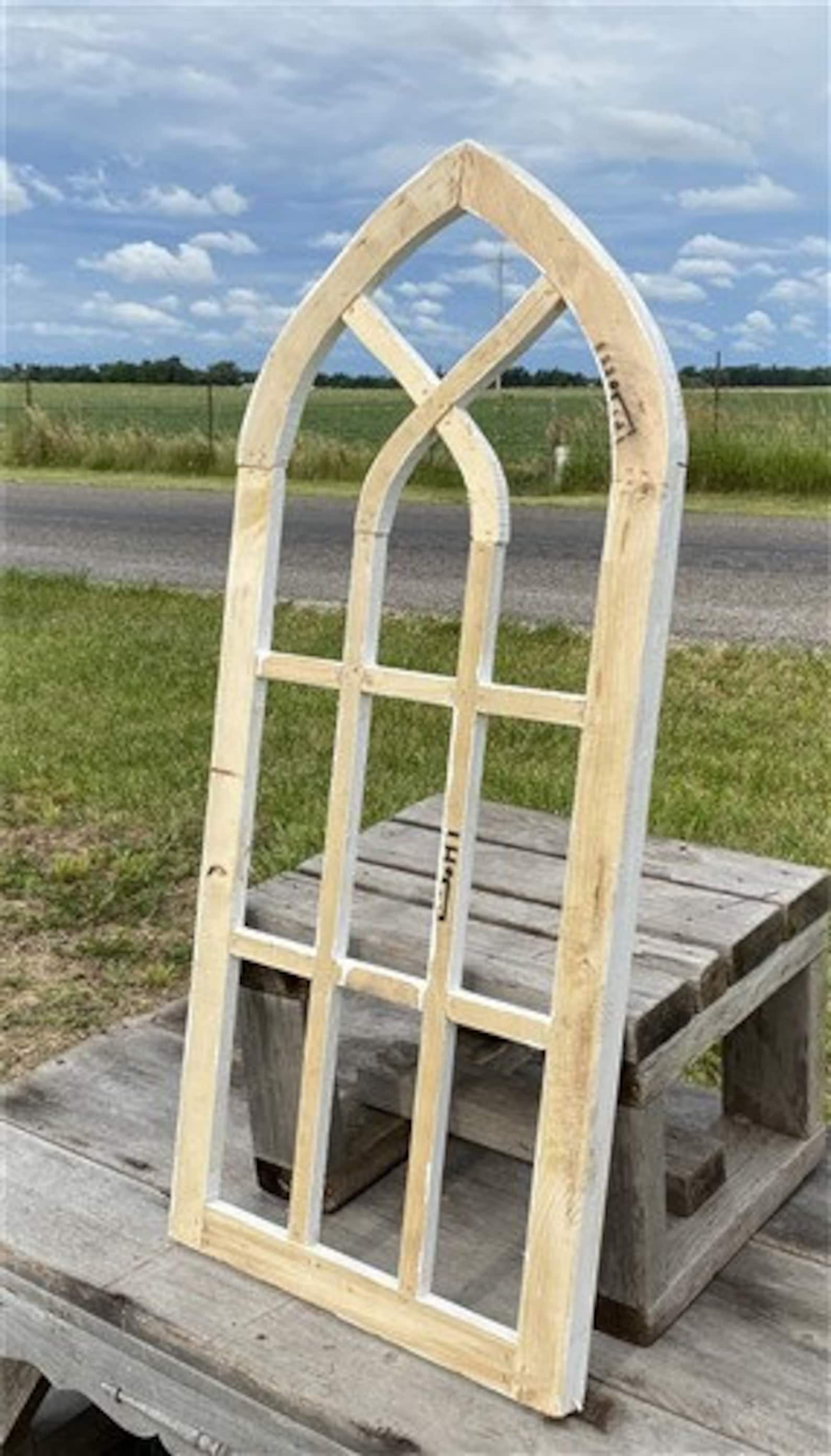 White Arched Cathedral Window Frame, Wooden Church Frame, Gothic Wall ...
