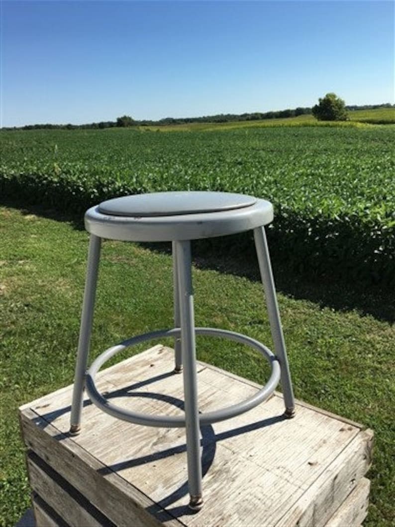 Industrial Gray Metal Drafting Stool Round Adjustable Metal | Etsy