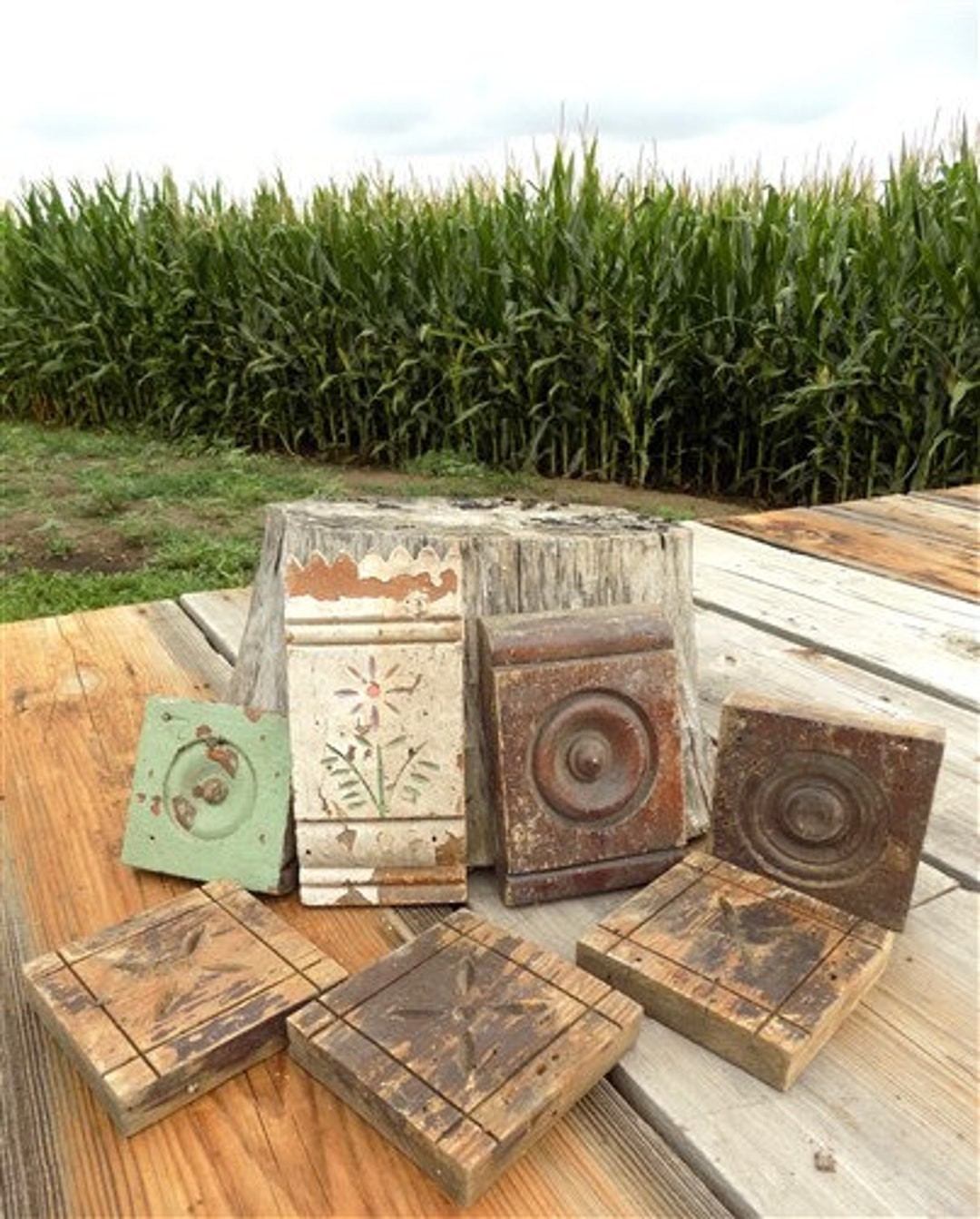 Plinth Blocks, Antique Bullseye Rosette, Spoon Carved, Architectural ...