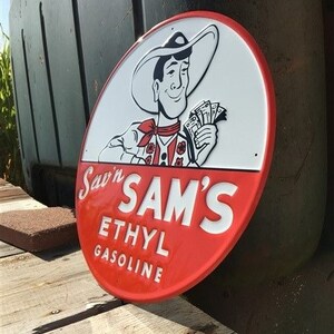 Sav'n Sams Ethyl Gasoline Sign, Metal Advertising Sign, Retro Gas ...