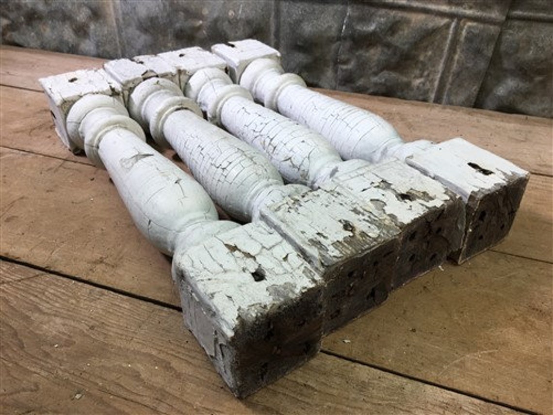 4 Balusters White Wood Architectural Salvage Spindles Porch | Etsy