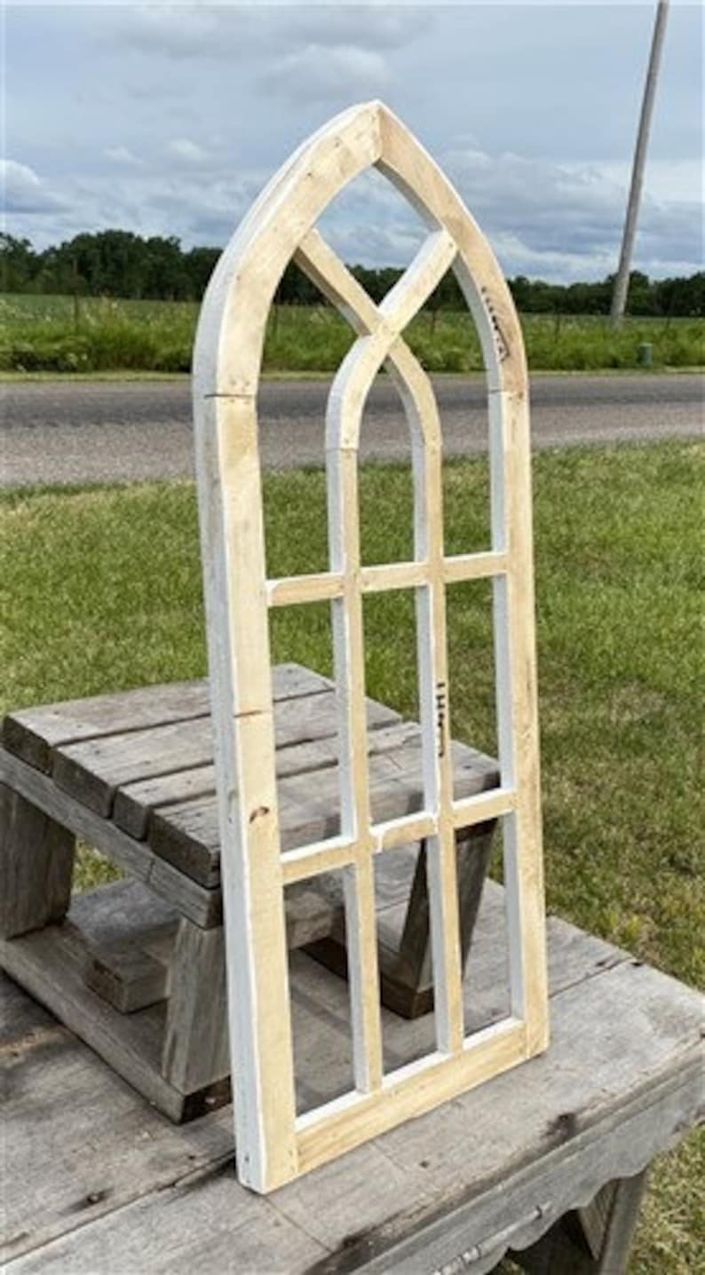White Arched Cathedral Window Frame, Wooden Church Frame, Gothic Wall ...
