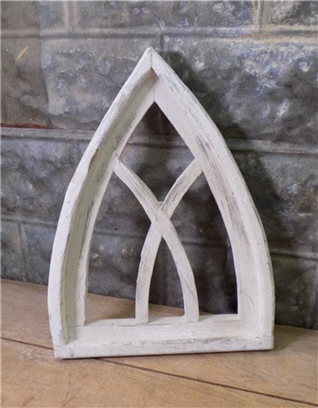 White Church Arched Window Frame, Distressed Farmhouse Window Wall ...