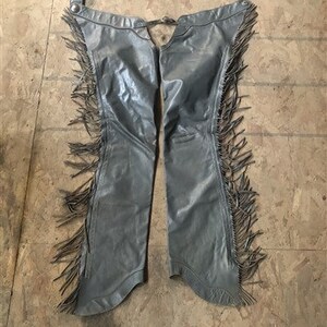 Gray Leather Fringed Chaps, Cowboy Western Concho, Rodeo Riding Chaps ...