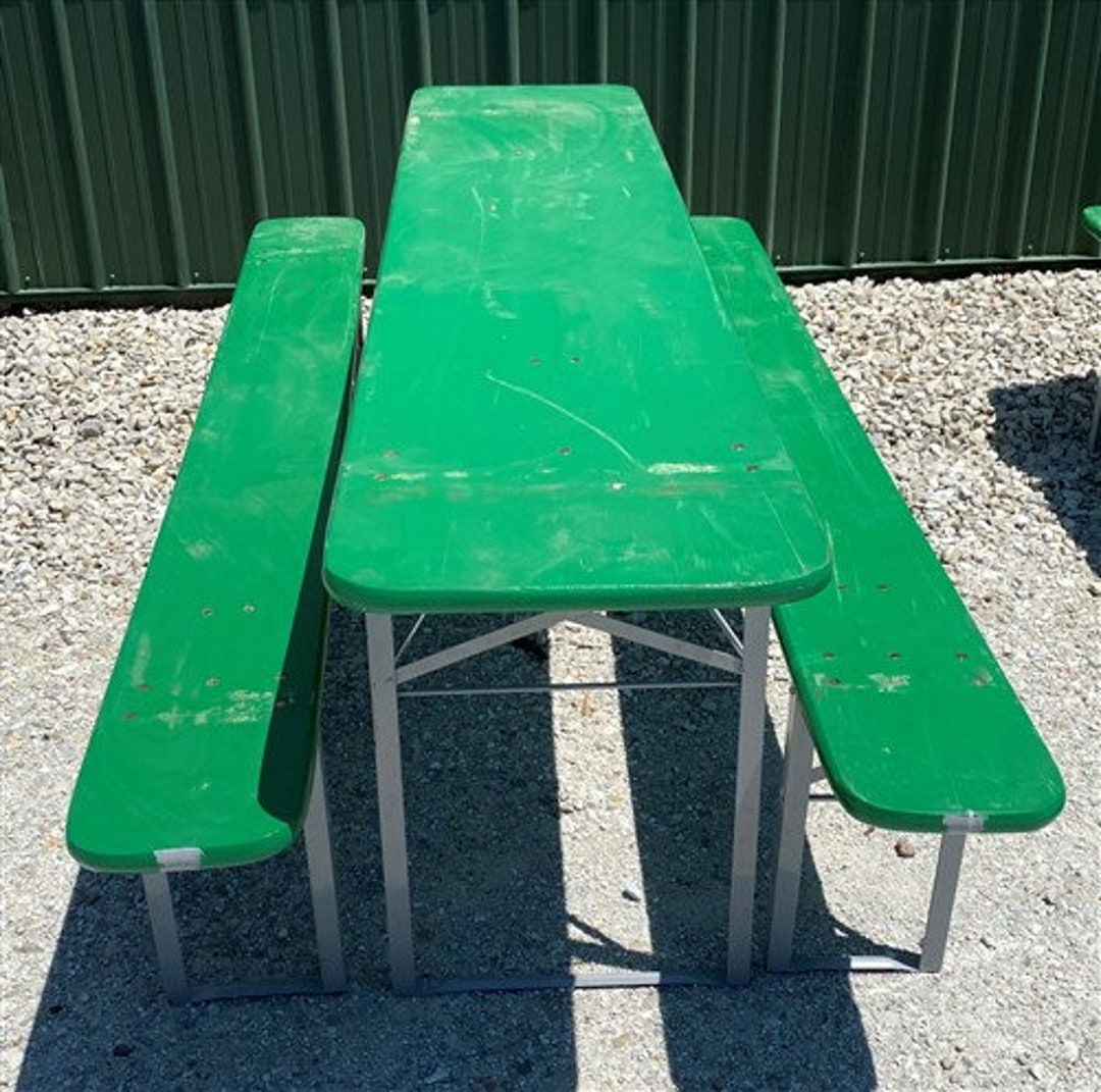 Vintage German Oktoberfest Beer Garden Table & Bench, Green Outdoor Set ...