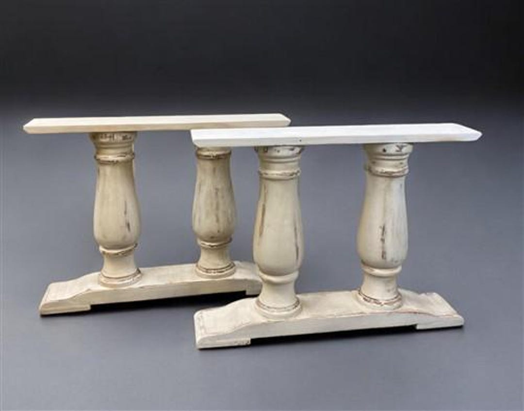 Pair of Wide Dining Table Legs, Solid Wood Table Base, Turned Trestle ...