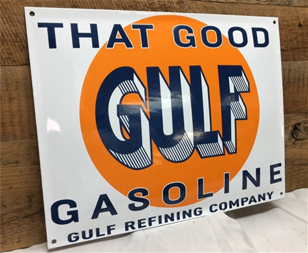 Gulf Gasoline Sign, Metal Porcelain Advertising, Gulf Refining Company ...