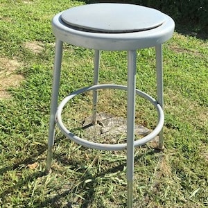 Industrial Gray Metal Drafting Stool Round Adjustable Metal Factory ...