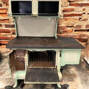 Monogram Stove, Vintage Wood/coal Burning Stove, Cream & Sage Enamel ...