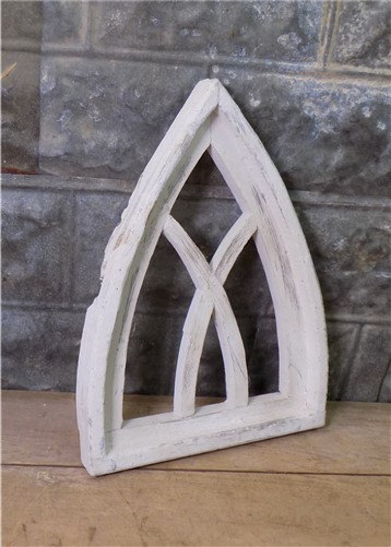 White Church Arched Window Frame Distressed Farmhouse Window | Etsy