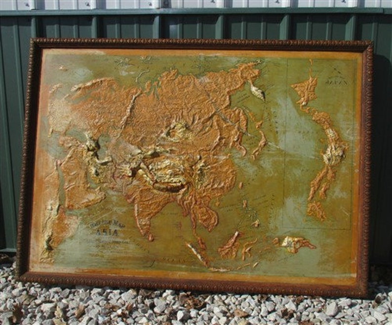 Antique Relief Map Asia 1913 Edition, Atlas Relief Map Co Chicago ...