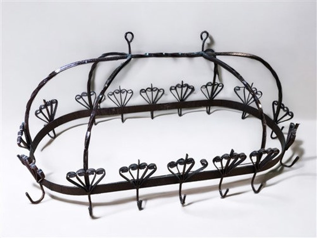 Oval Wrought Iron Hanging Pot Rack, Kitchen Decor, Ceiling Mount Pot ...