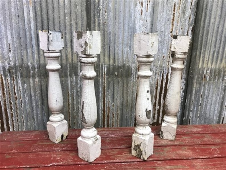 4 Balusters White Wood Architectural Salvage Spindles Porch | Etsy