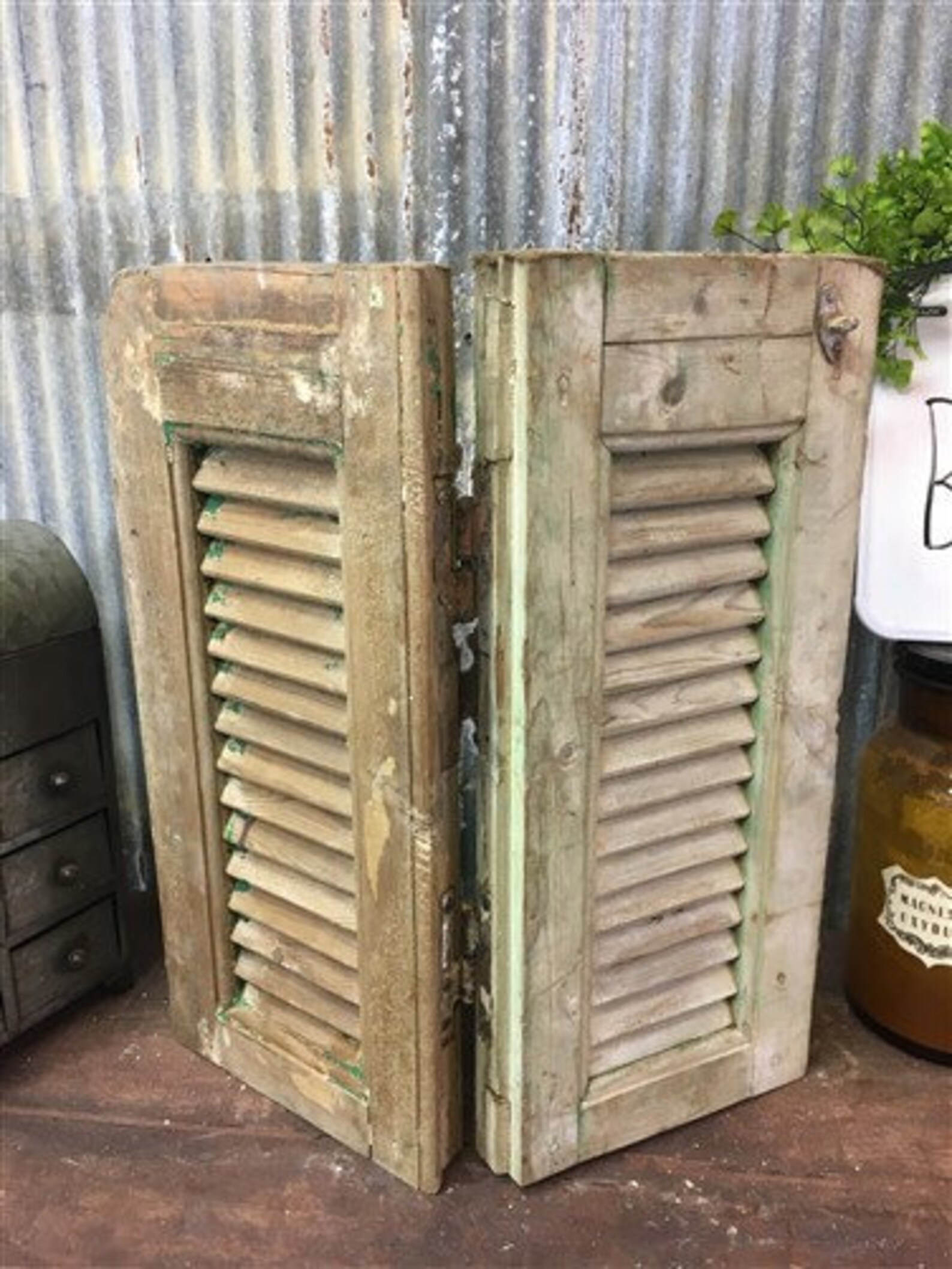 Small Green Antique Farmhouse Shutter Wood Shutter - Etsy