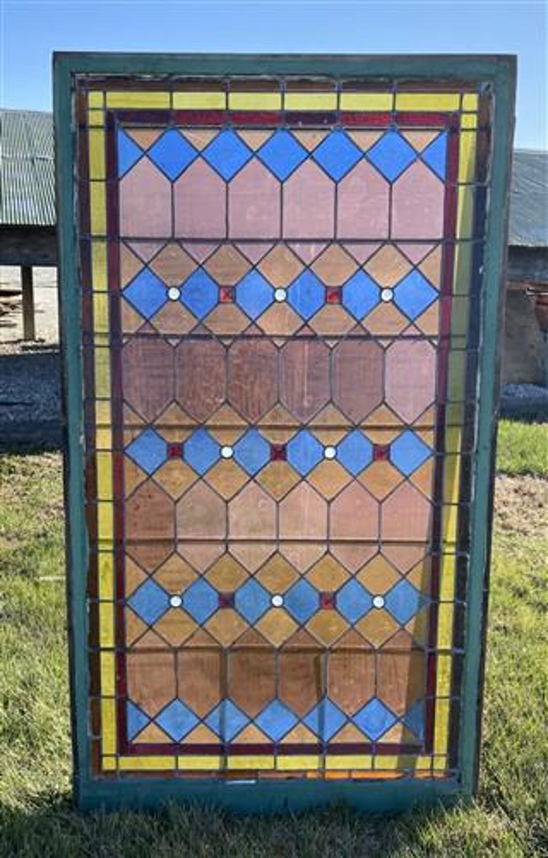 Antique Stained Glass Window, Rectangular Window, Architectural Leaded ...