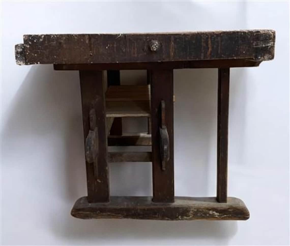Rustic Work Table, Vintage Carpenter's Workbench, Woodworking Console ...