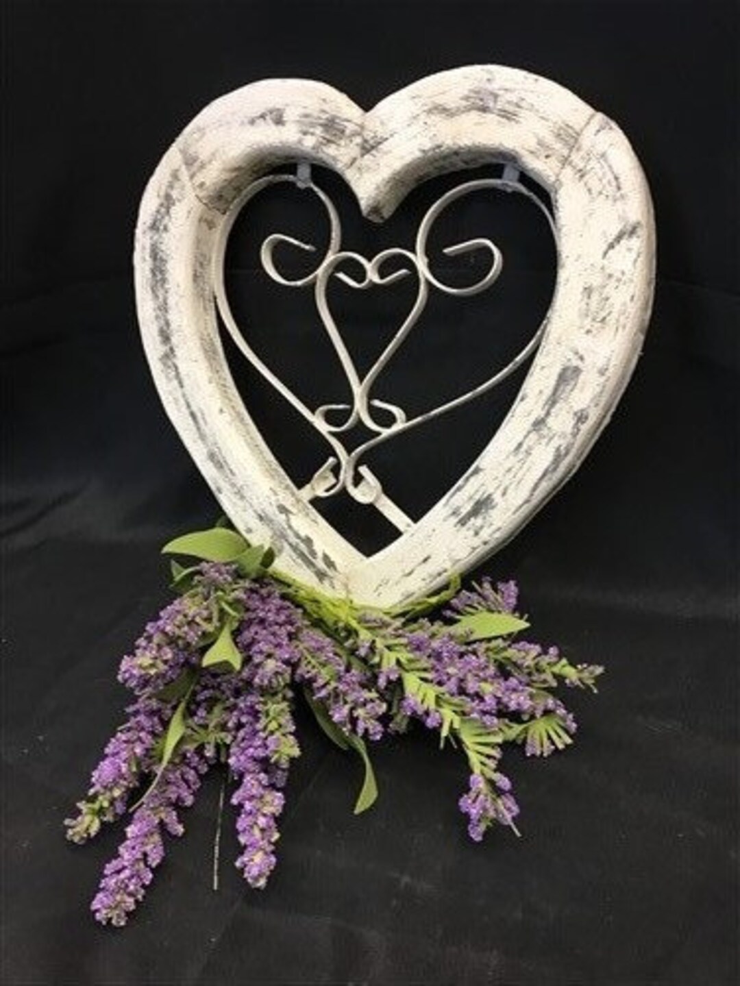 Mini White Heart Wood Metal Window Frame, Architectural Rustic Wall ...