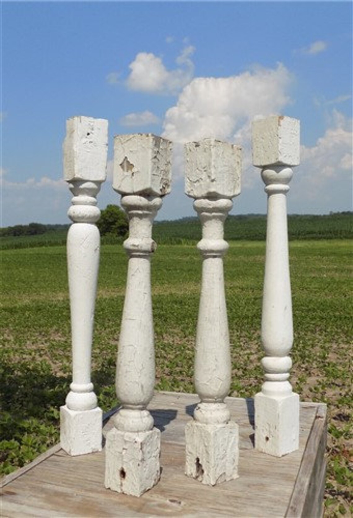 4 Balusters White Wood Architectural Salvage Spindles Porch | Etsy