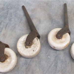 4 Porcelain Caster Wheels Antique Furniture Roller Dresser Desk ...