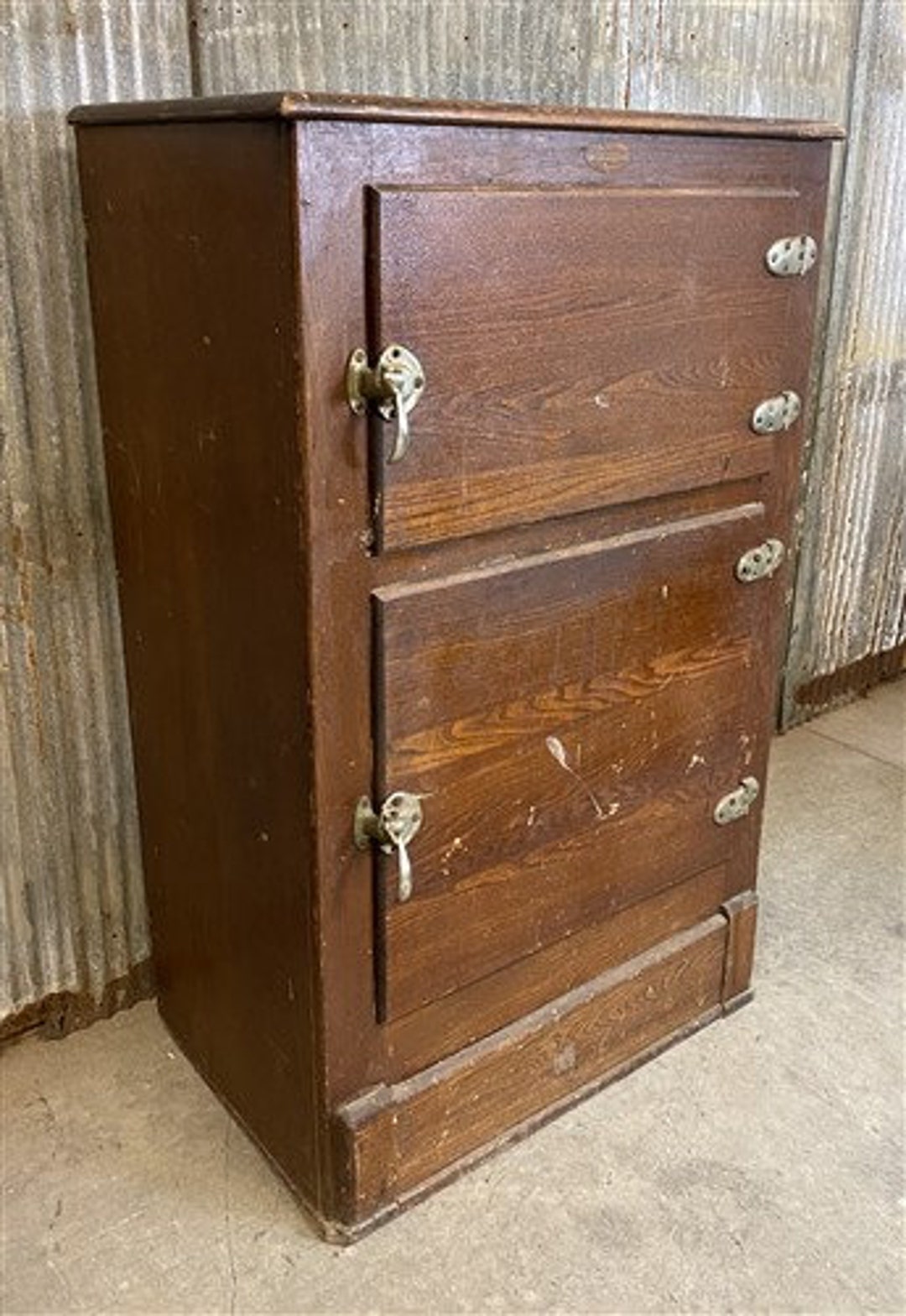 Vintage Oak Icebox Refrigerator, 2 Door Ice Chest, Primitive Ice Box ...