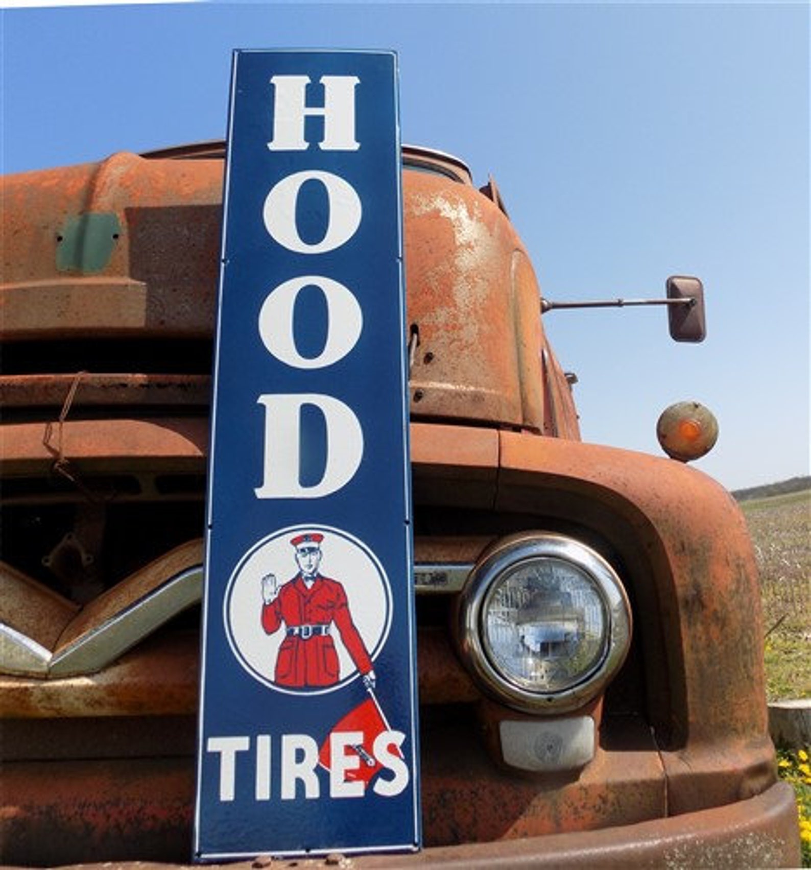 Hood Tires Porcelain Metal Sign, Hood Tires Advertising Sign Gas ...
