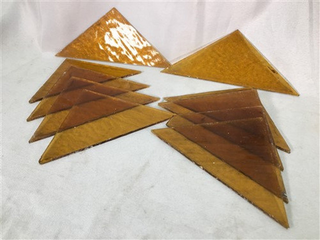 10 Honey Gold Stained Glass Reclaimed Church Window Triangle Panes, Art ...