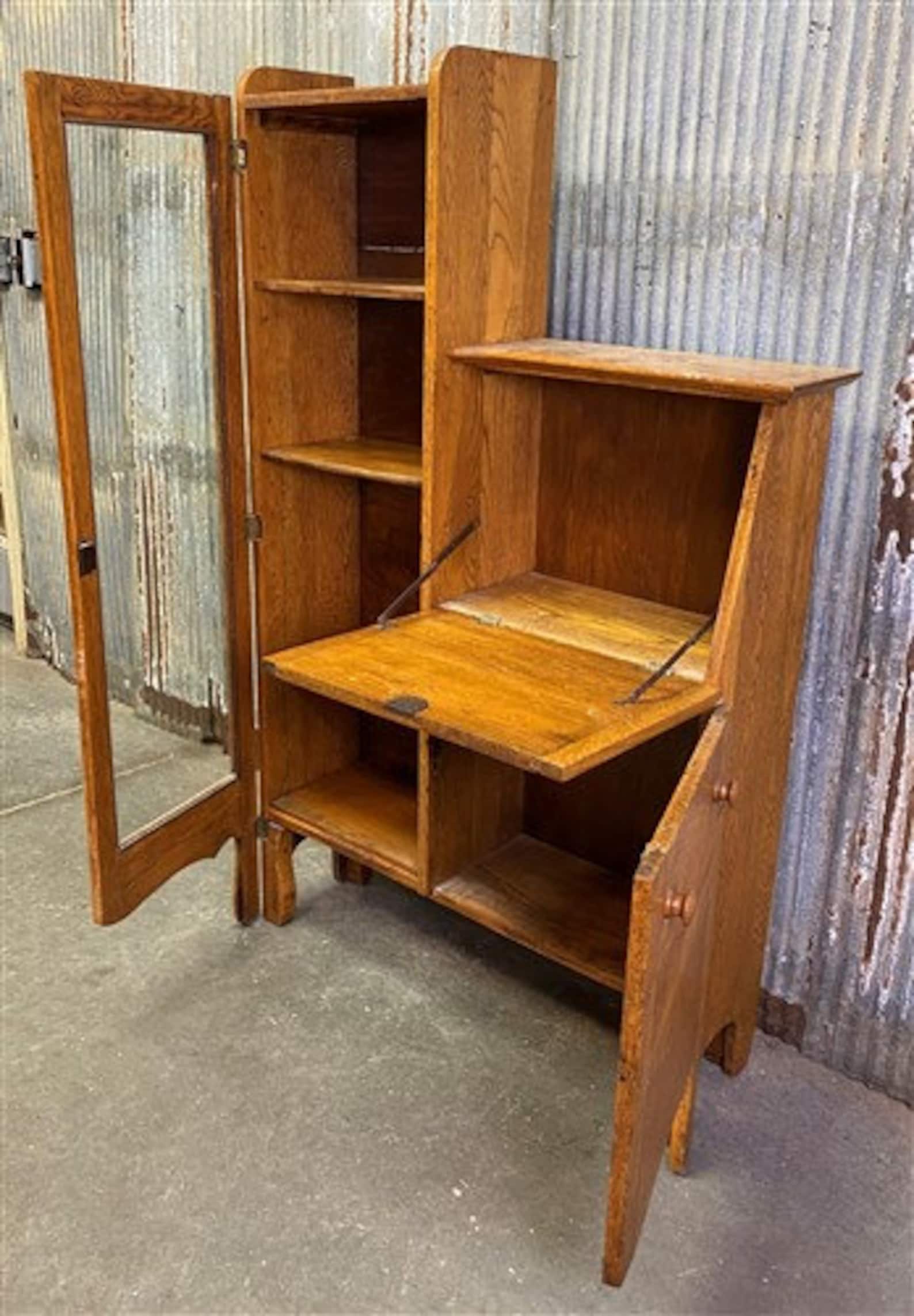Oak Arts and Crafts Secretary Bookcase Drop Down Desk - Etsy