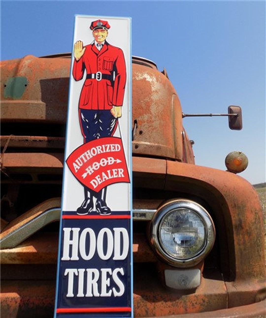 Hood Tires Sign, Tin Advertising, Gas Service Station Sign, Authorized ...