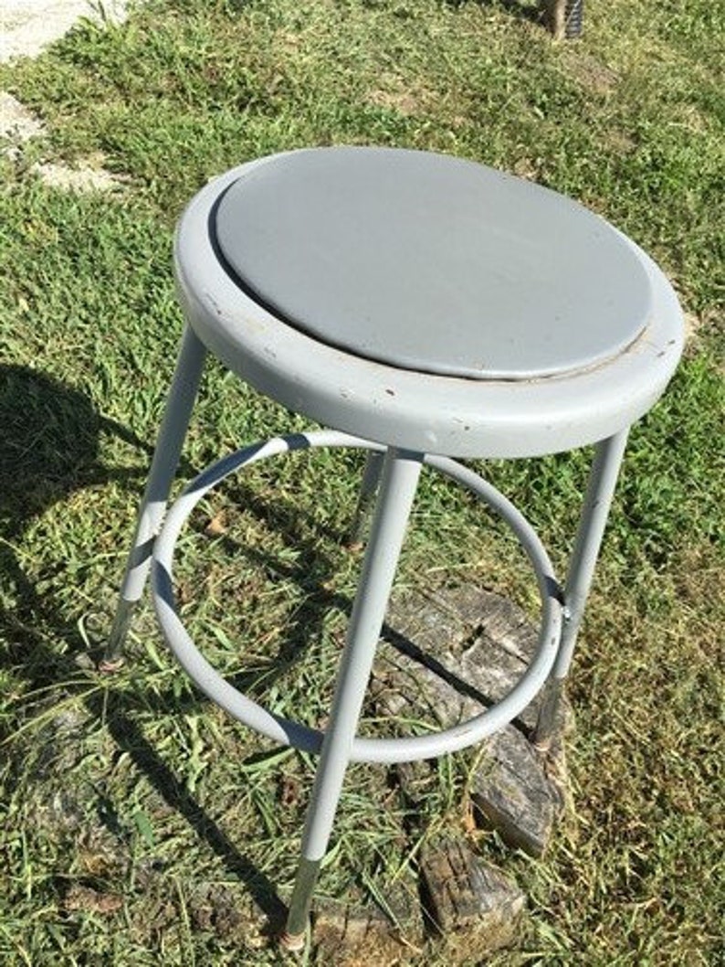 Industrial Gray Metal Drafting Stool Round Adjustable Metal - Etsy