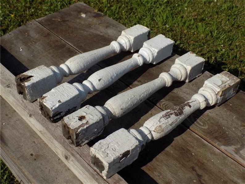4 Balusters White Wood Architectural Salvage Spindles Porch | Etsy