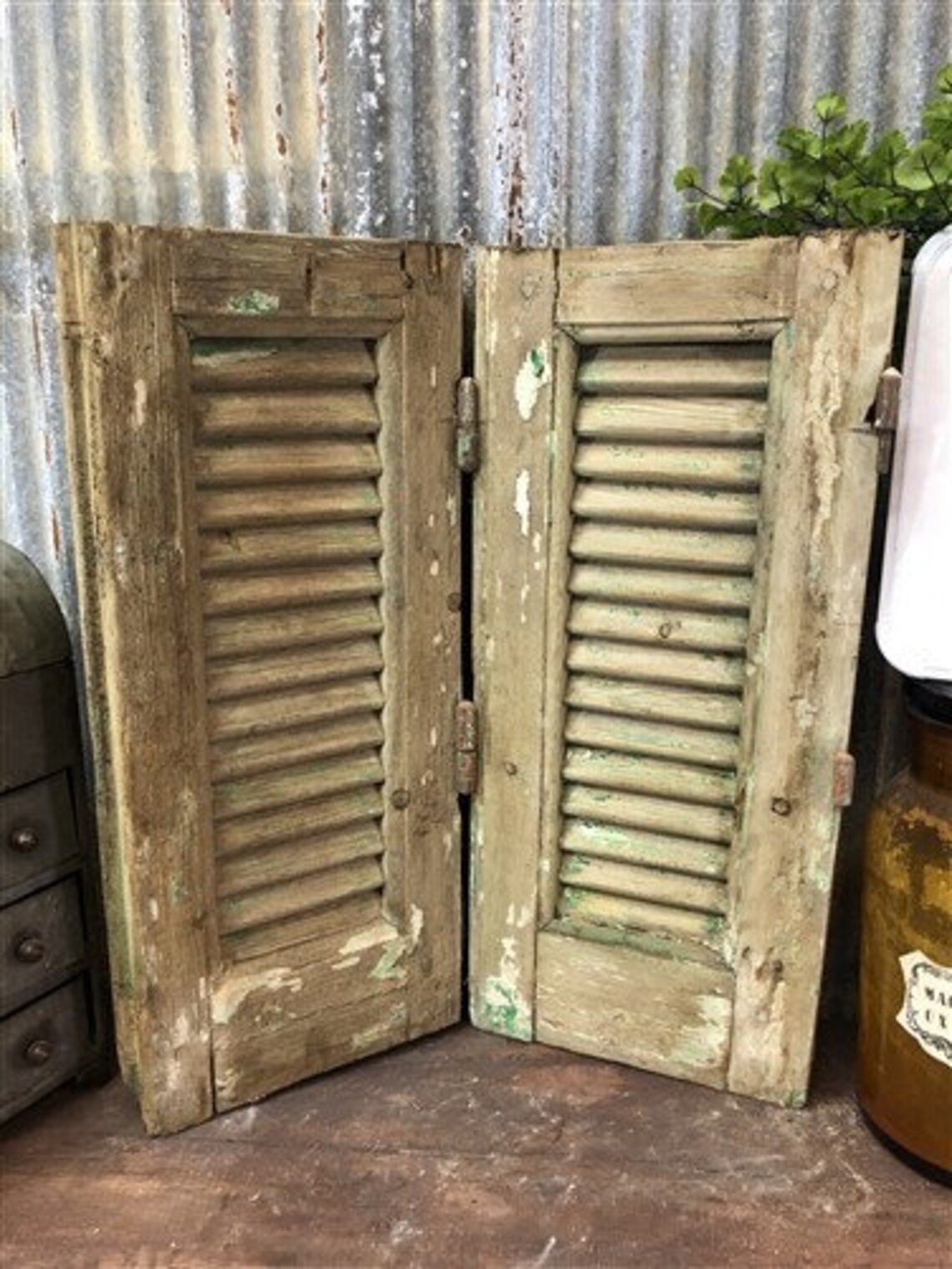 Small Green Antique Farmhouse Shutter Wood Shutter - Etsy