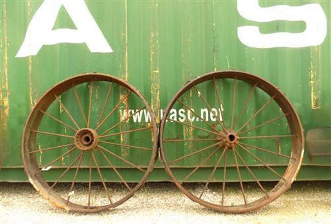 2 Cast Iron Implement Wheels, Wagon Wheel, Tractor Steel Rims ...