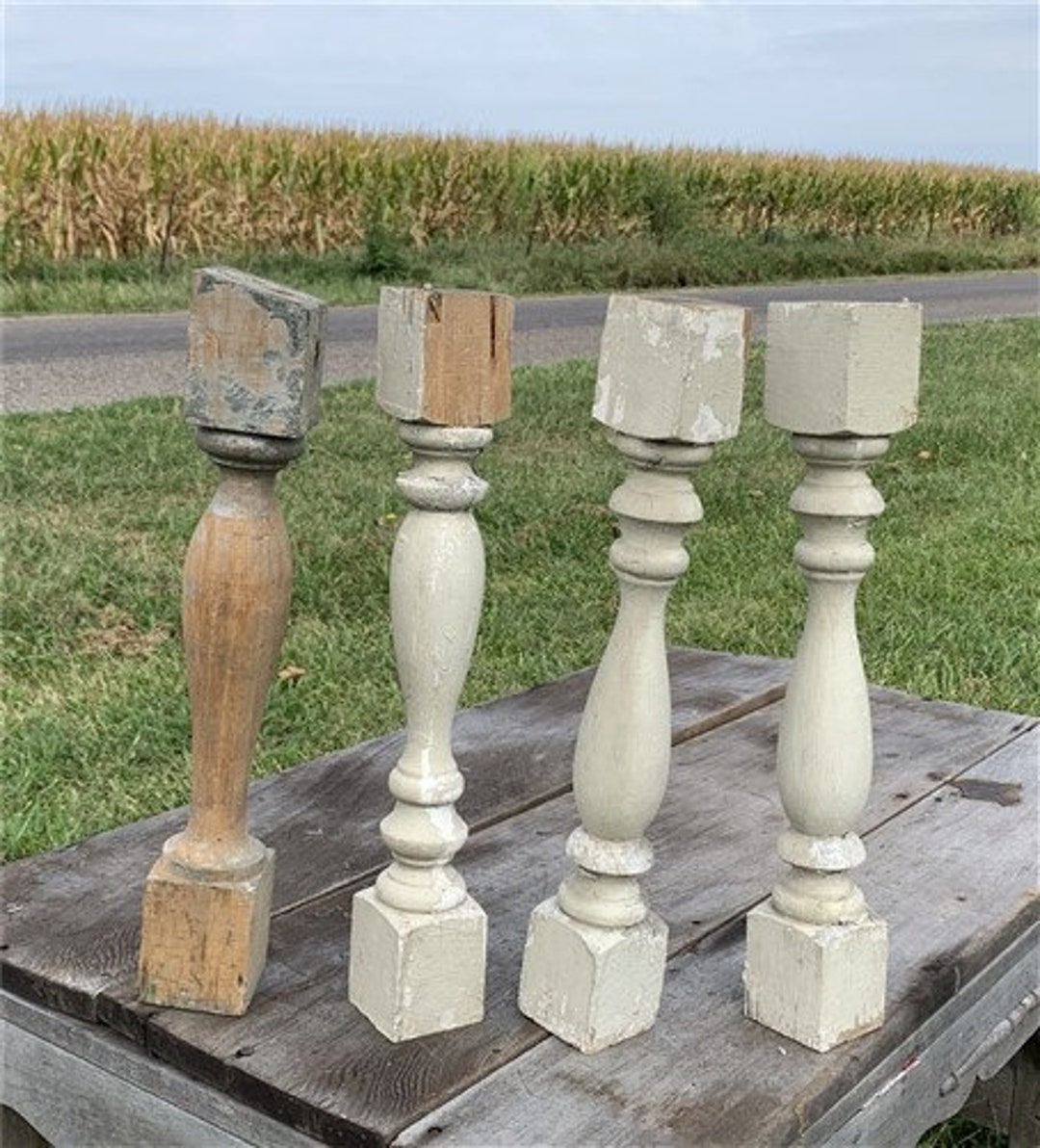 4 Balusters Painted Wood Architectural Salvage Spindles Porch House ...
