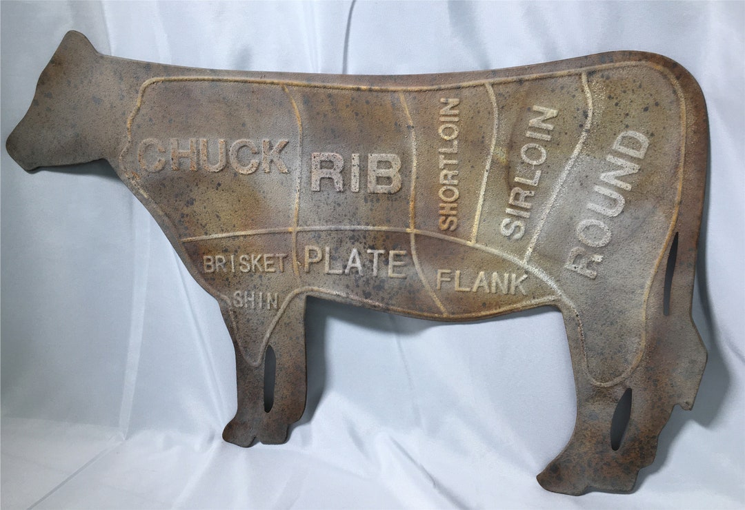 Rustic Cow Butcher Shop Sign, Beef Cuts Metal Sign, Beef Butcher ...