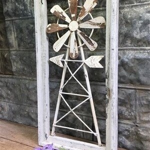 Windmill Wood Metal Window Frame, Rustic Farmhouse Decor, Windmill ...