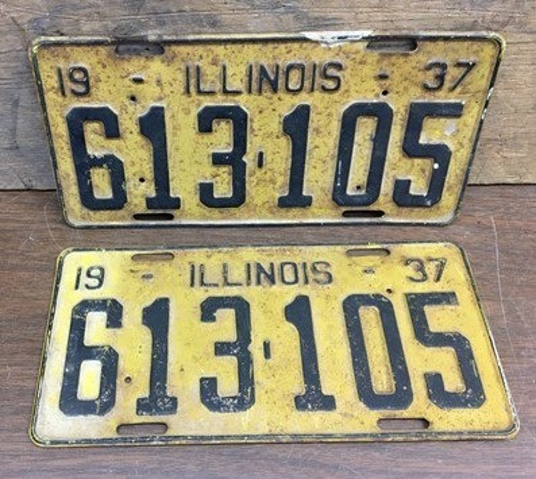 1937 Illinois Black Yellow License Plate Tags, Original 613105 Vintage ...