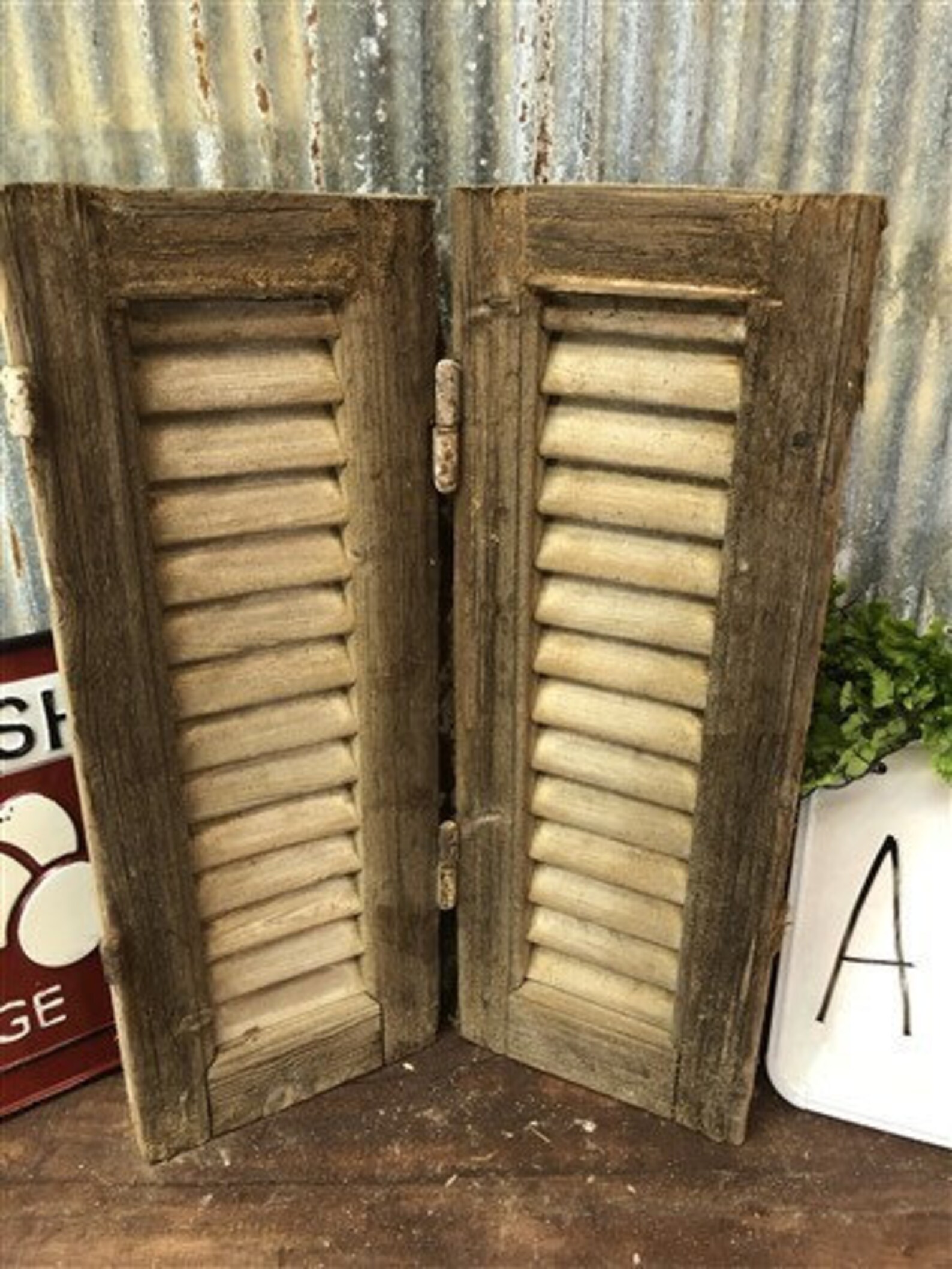 Small Antique Farmhouse Shutter Natural Wood Shutter | Etsy