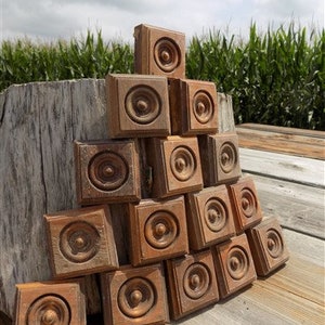 15 Mini Plinth Blocks, Bullseye Rosette, Architectural Salvage, Wood ...