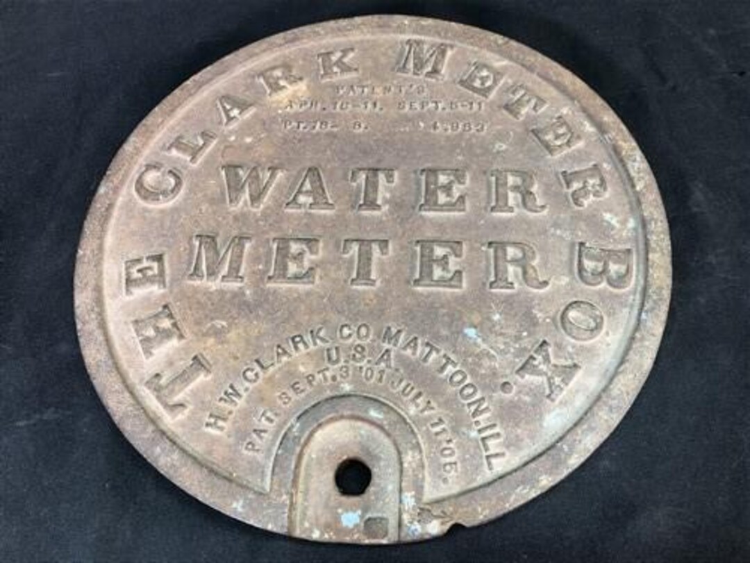 Water Meter the Clark Meter Box Cover, Cast Iron Meter Plaque, Pat Sep ...