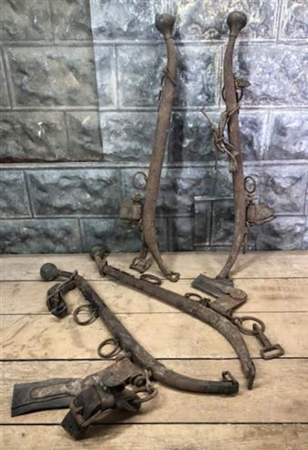 4 Horse Collar Harness Hames, Brass Leather Bridle Tack Saddle, Western ...