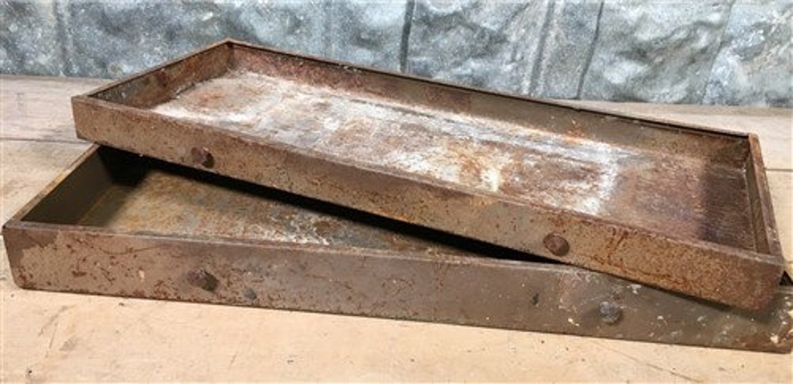 Pair 2 Metal Drawers, Filing Cabinet Trays, Vintage Rustic Storage Bins ...