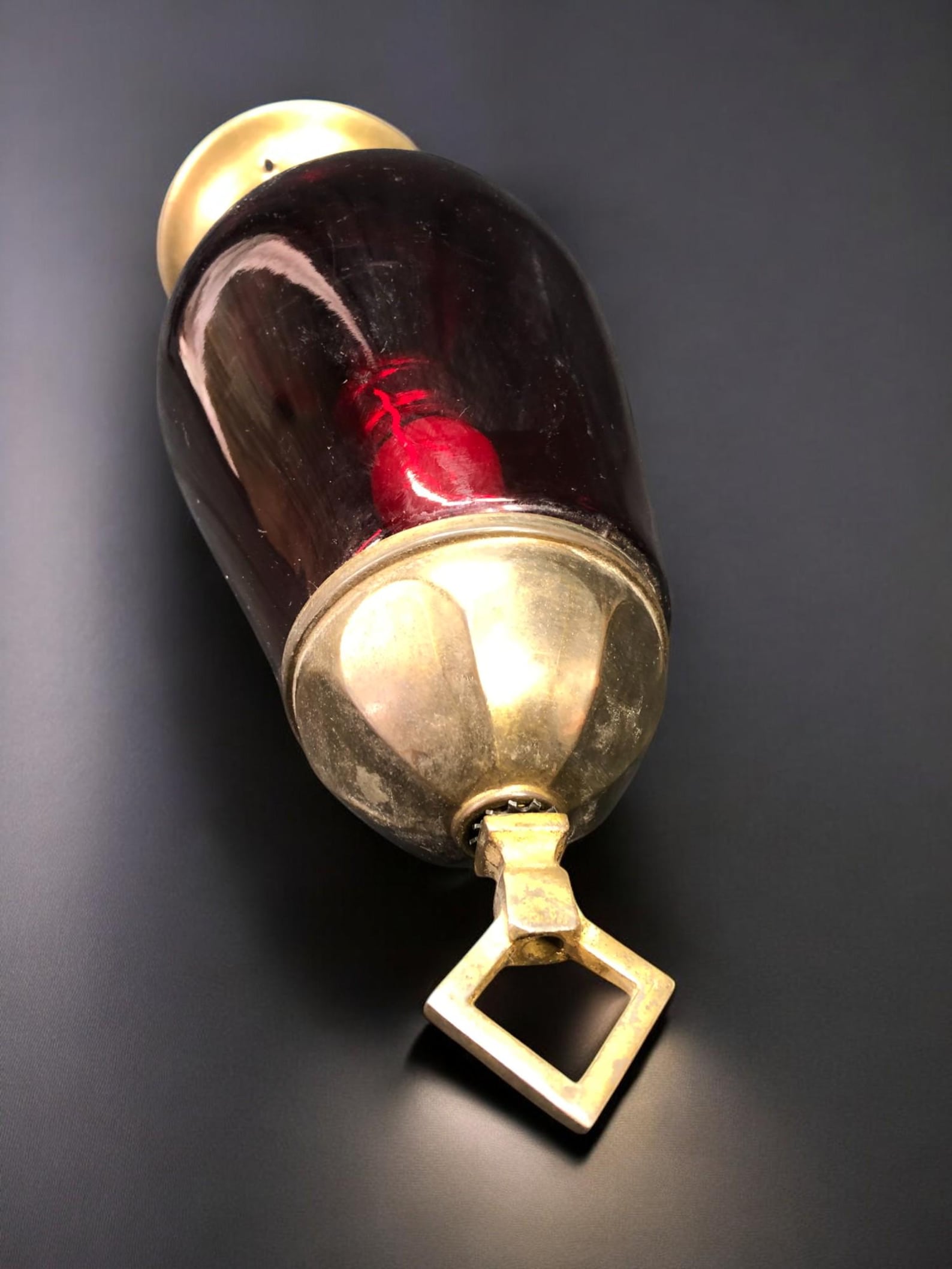 Mid-century Brass & Ruby Red Swag Light, 17" Art Deco Vintage Ceiling ...