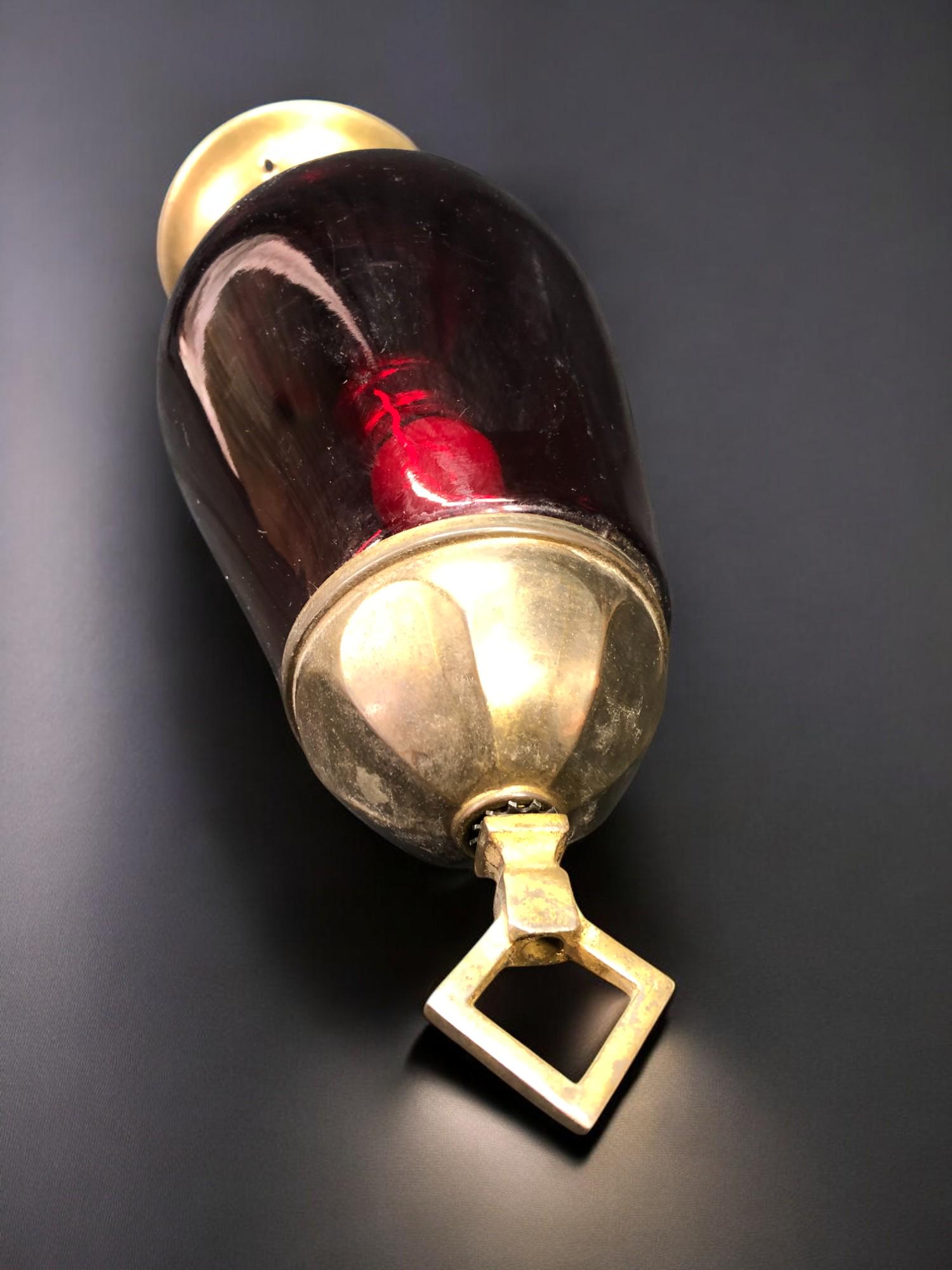 Mid-century Brass & Ruby Red Swag Light, 17" Art Deco Vintage Ceiling ...