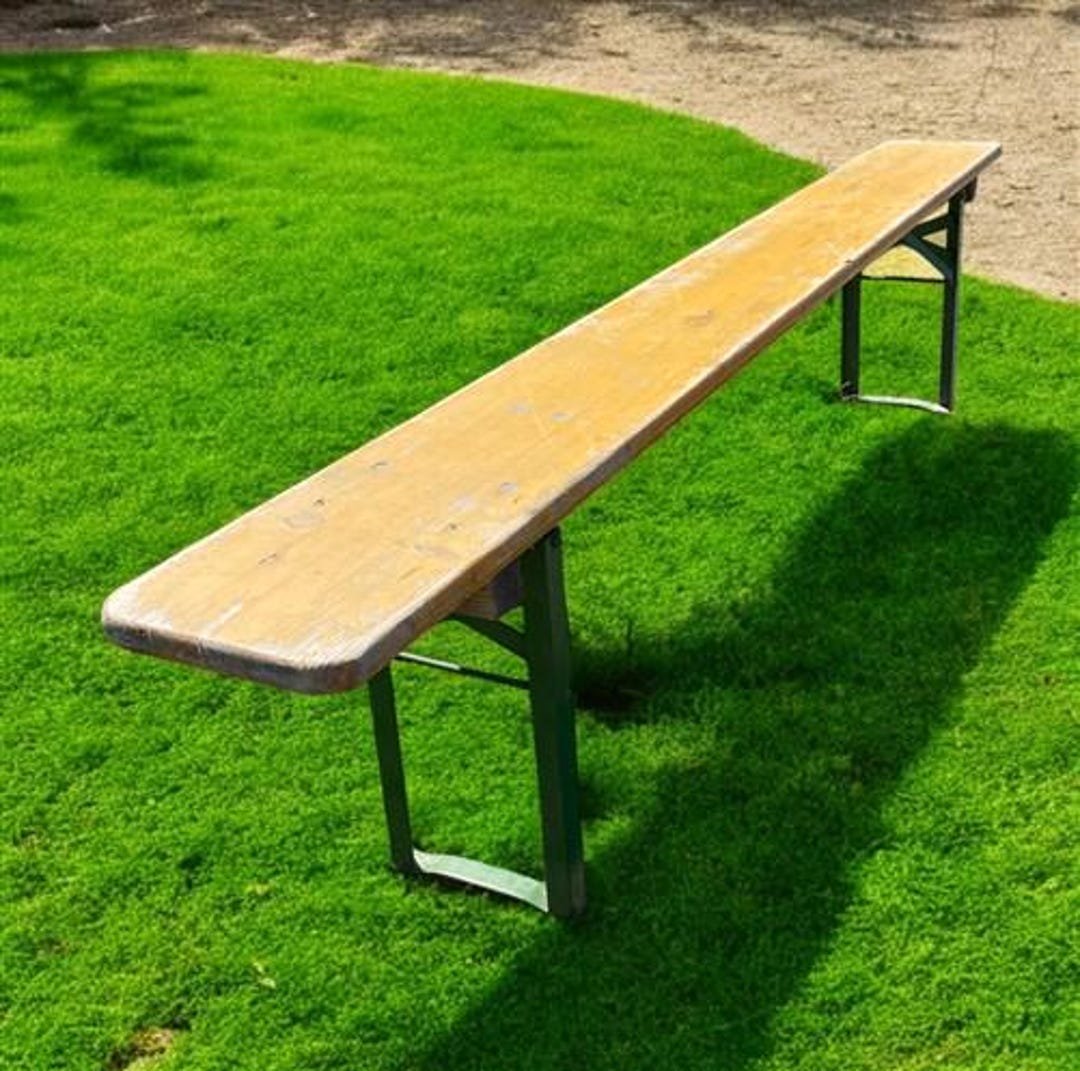 Yellow Vintage German Beer Garden Bench, Portable Industrial Wood Bench ...